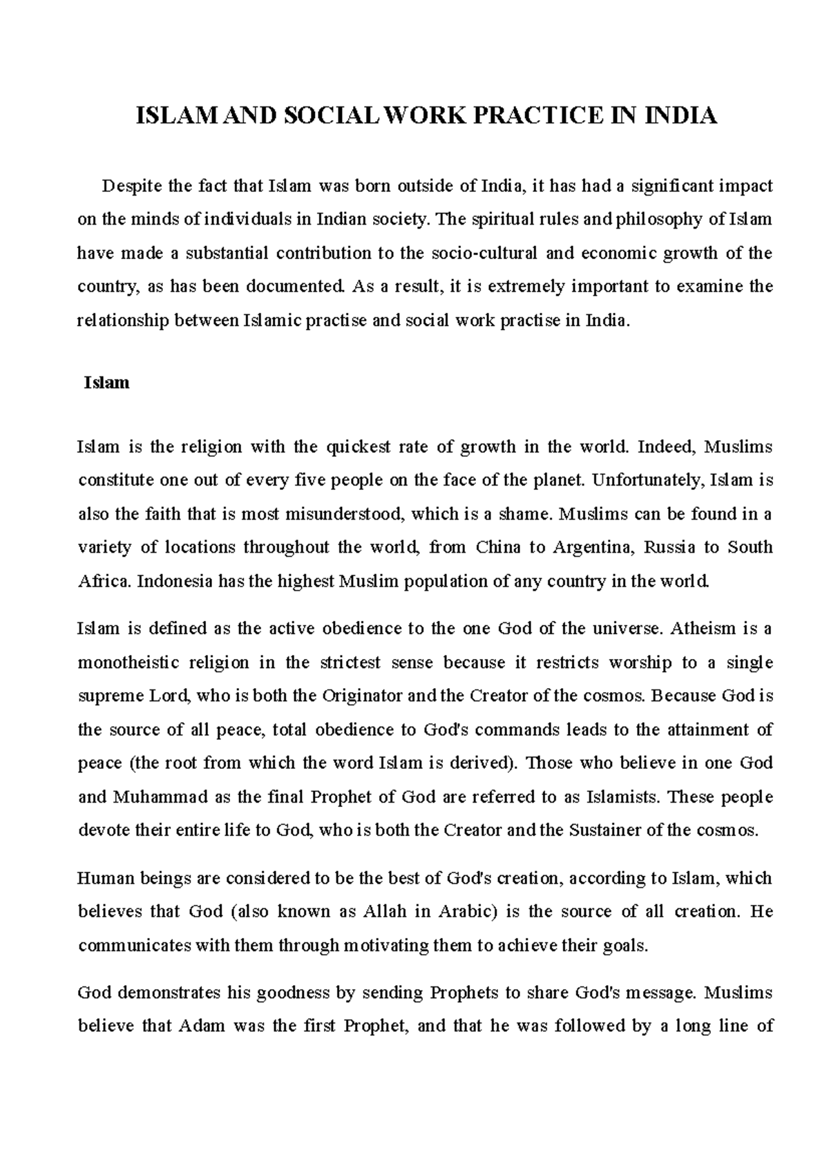 Islam AND Social WORK Practice IN India - ISLAM AND SOCIAL WORK ...