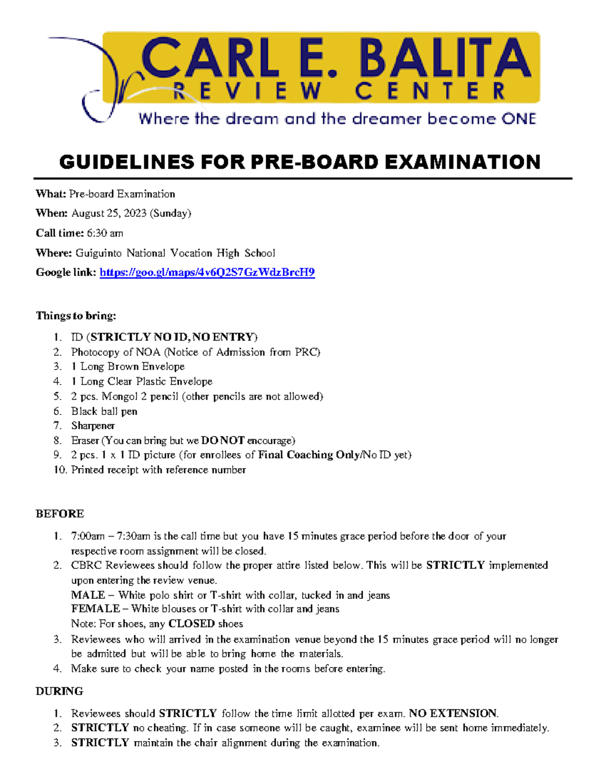 PRE Board Guidelines September 2024 - GUIDELINES FOR PRE-BOARD ...