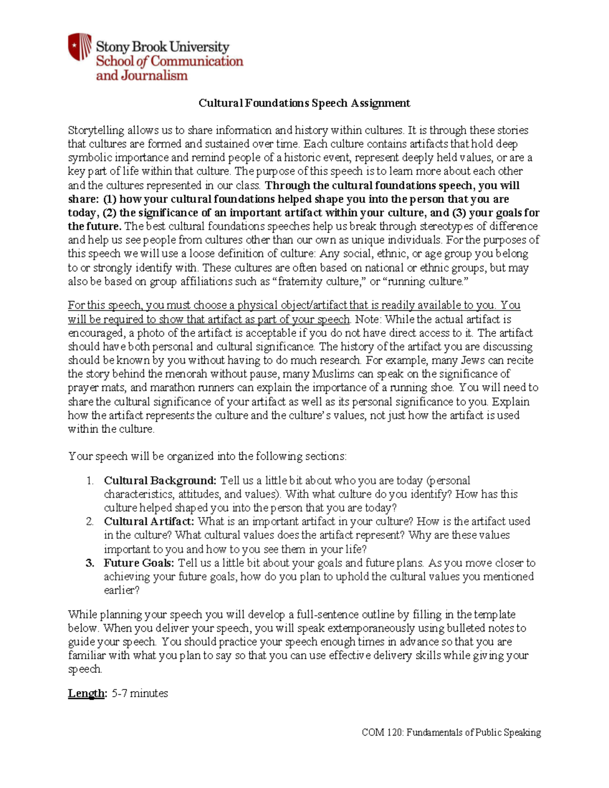 Cultural Foundations Speech Assignment - COM 120: Fundamentals of ...