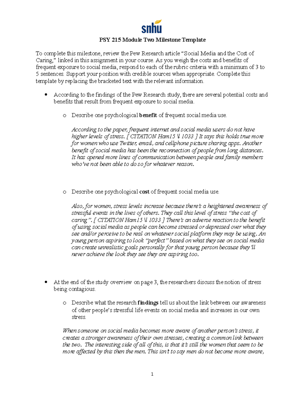 PSY 215 Module Two Milestone - PSY215 - SNHU - Studocu