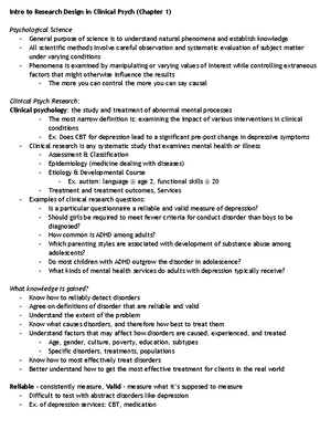 Chapter 10 notes Clinical Psychology - Chapter 10- Developmental ...