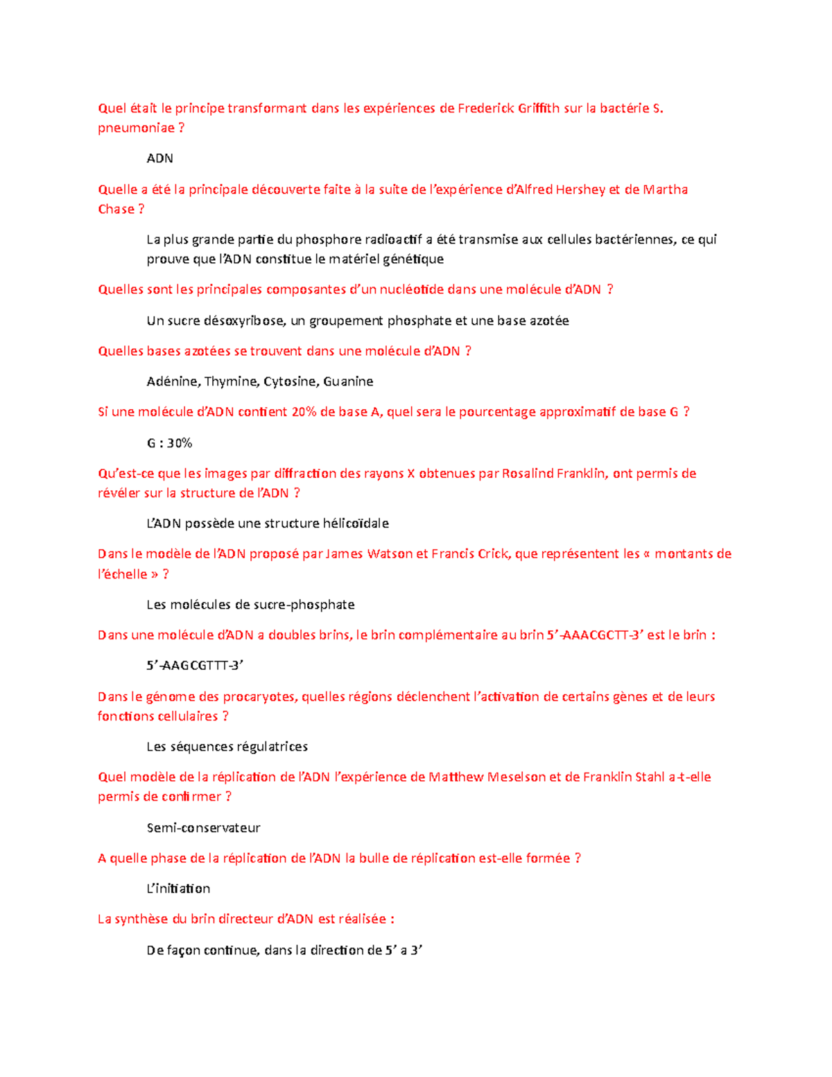 ADN test revision - French DNA - Quel était le principe transformant ...