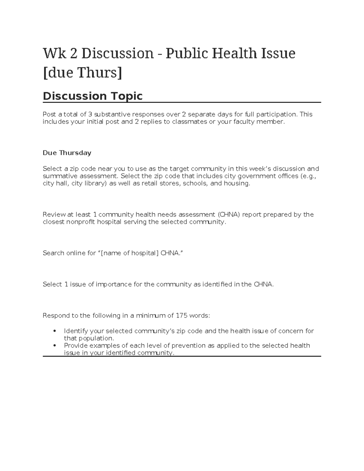 Wk 2 Discussio 6 - Wk 2 Discussion - Public Health Issue [due Thurs ...