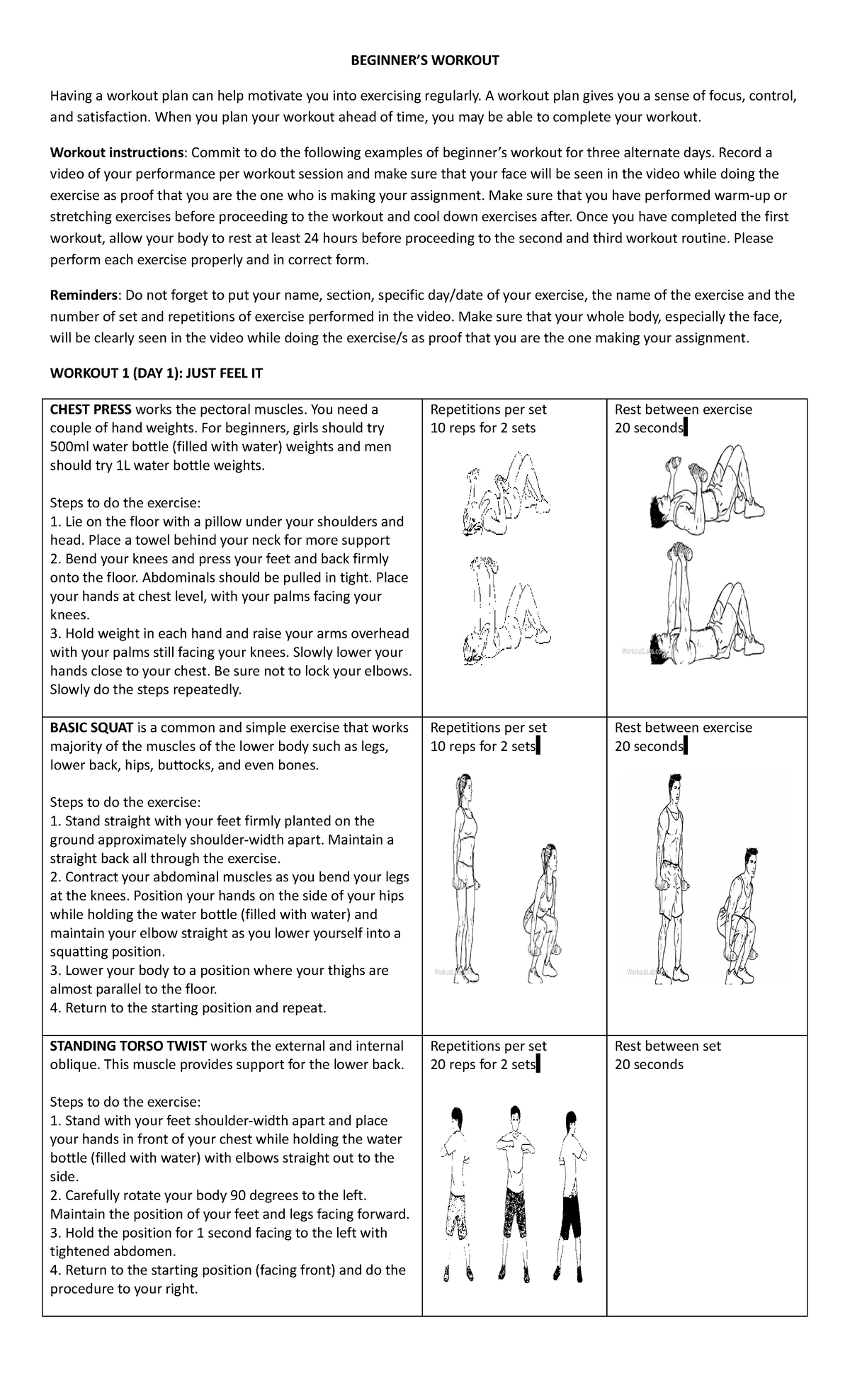 Physical Education - BEGINNER’S WORKOUT Having a workout plan can help ...