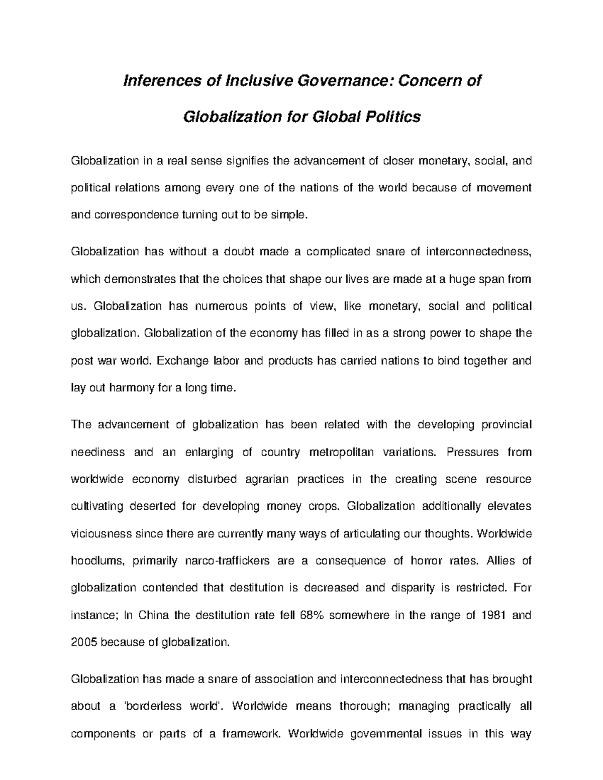 Inferences of Inclusive Governance: Concern of Globalization for Global ...