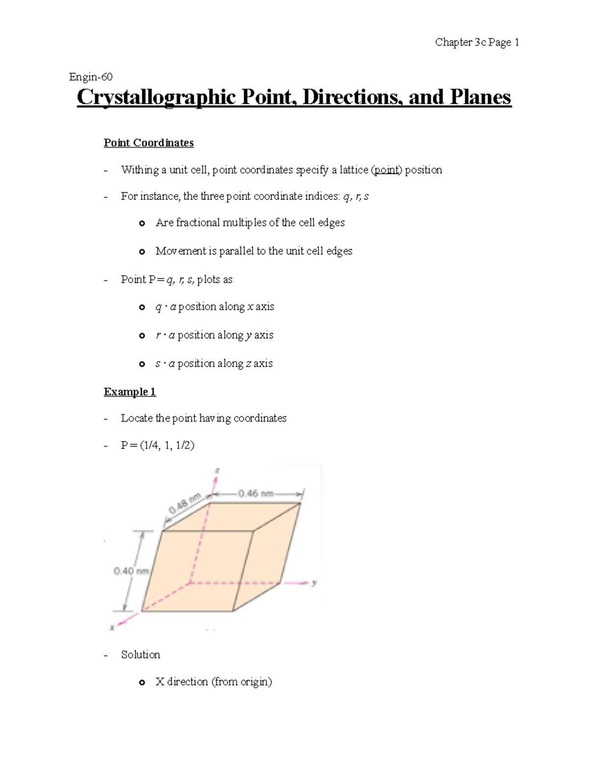 Chapter 3c Notes - Engin- Crystallographic Point, Directions, and ...
