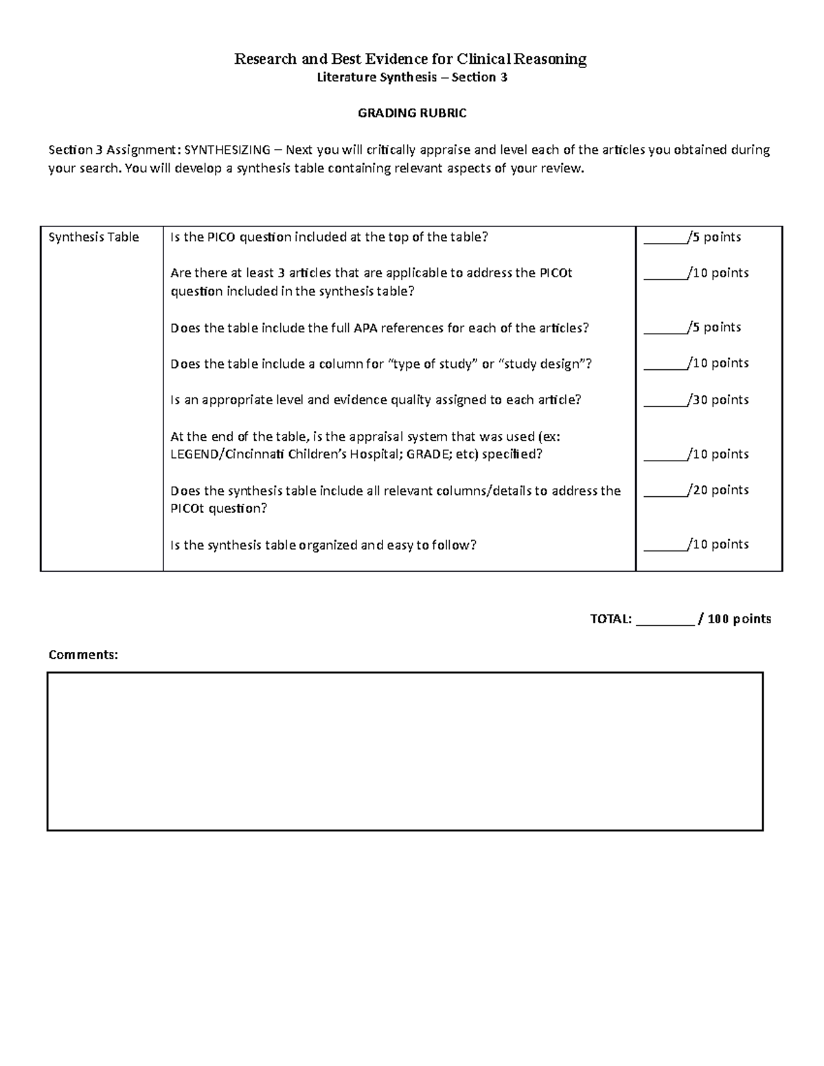 Grading Rubric - Section 3v2 - Research and Best Evidence for Clinical ...