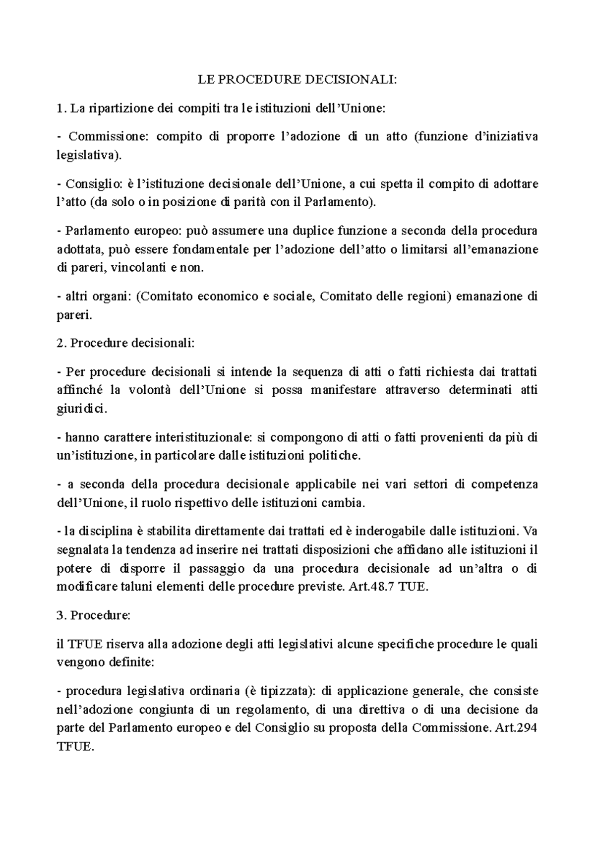 Procedure decisionali schema del libro - LE PROCEDURE DECISIONALI: 1. La ripartizione dei ...