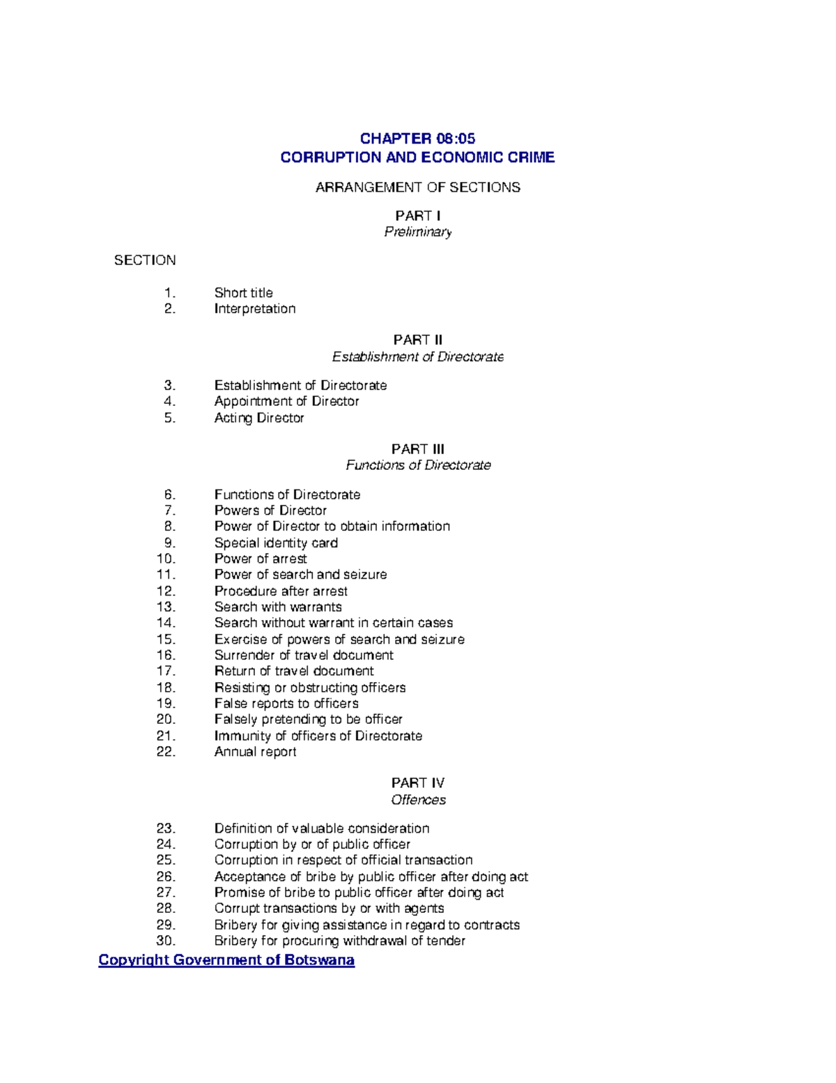 BW Corruption and Economic Crime Act - CHAPTER 08: CORRUPTION AND ...