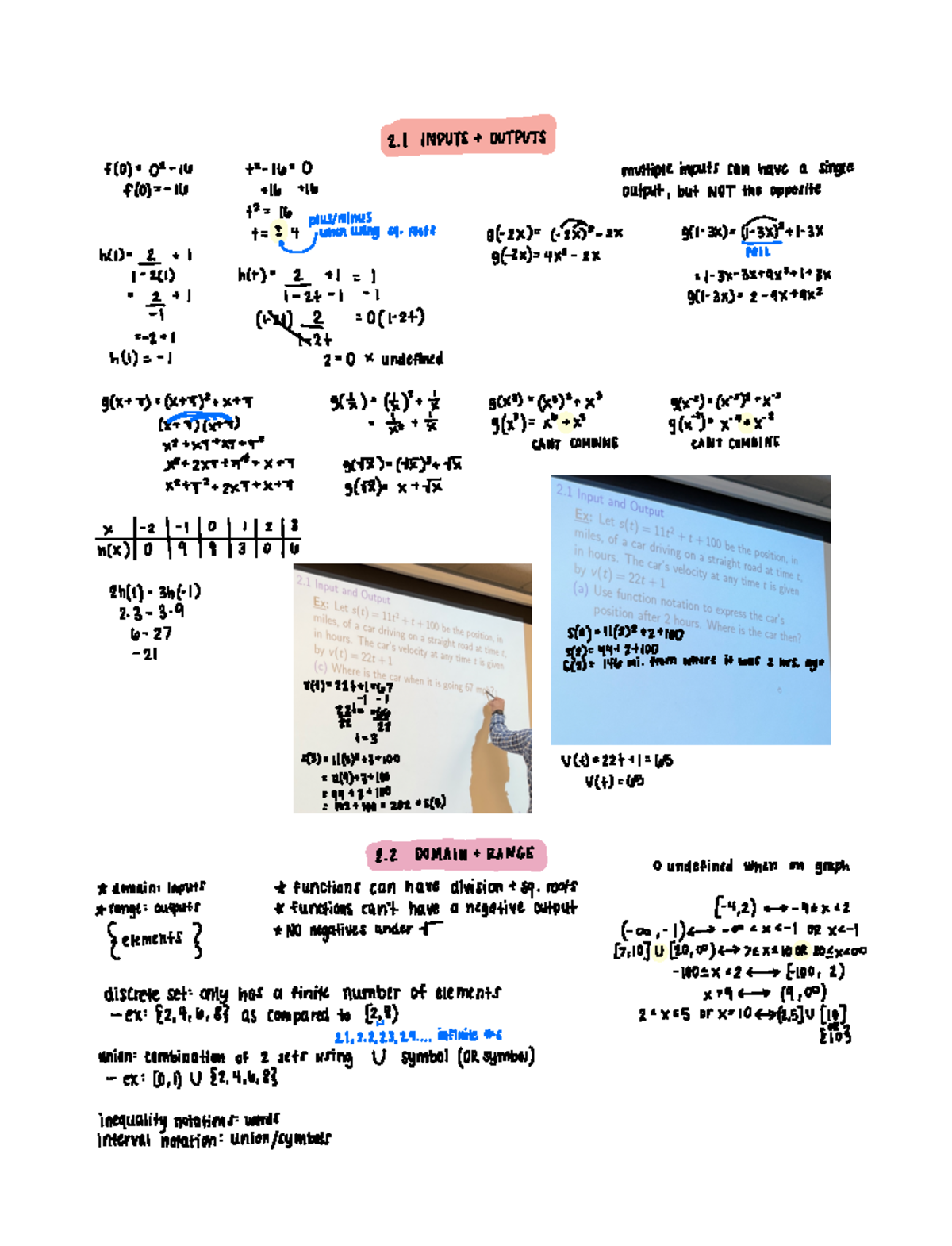 Functions notes - 2 I INPUTS OUTPUTS fo 02 16 multiple inputs can have ...