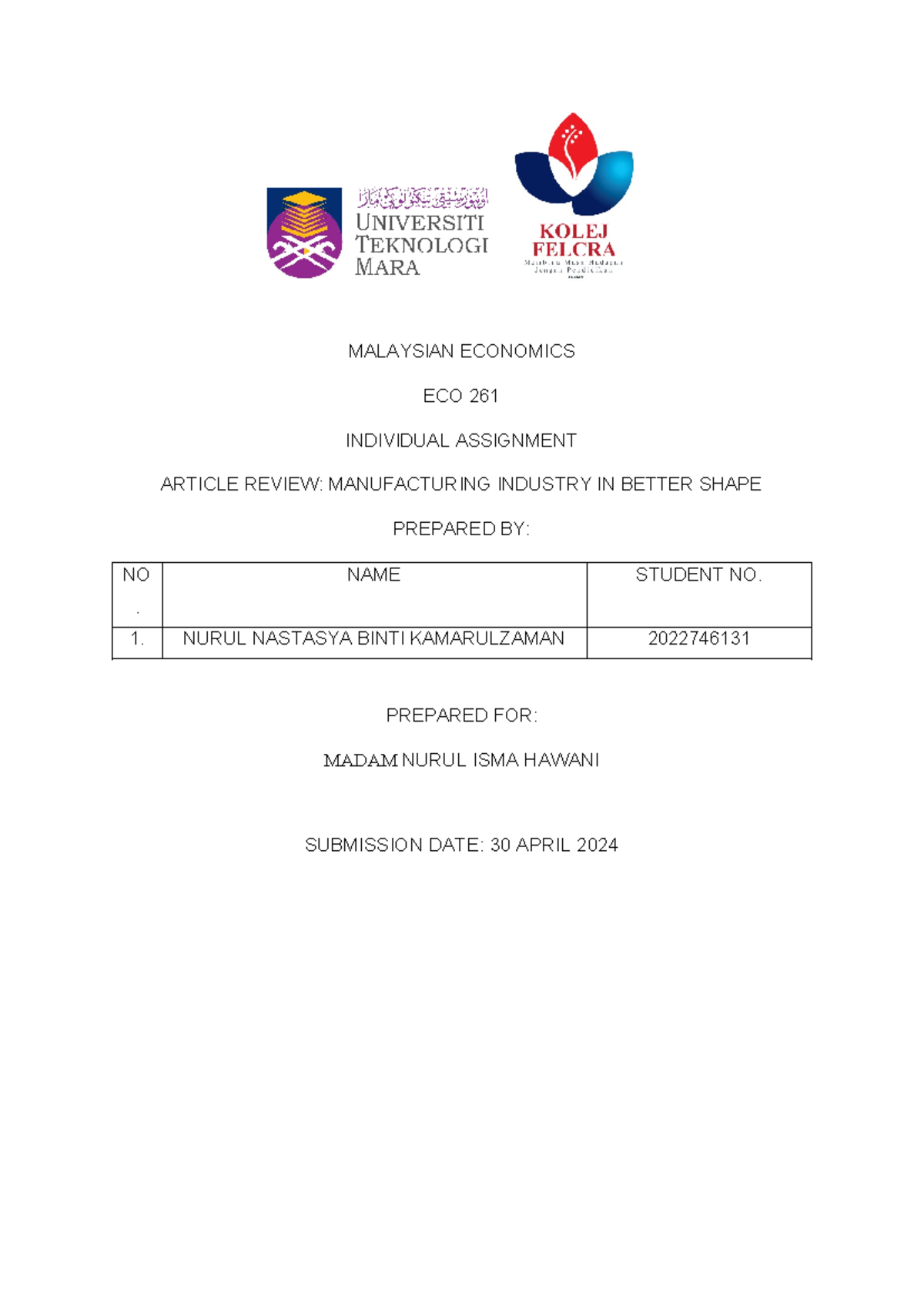 Malaysian Economics ( Chapter 1) - MALAYSIAN ECONOMICS ECO 261 ...