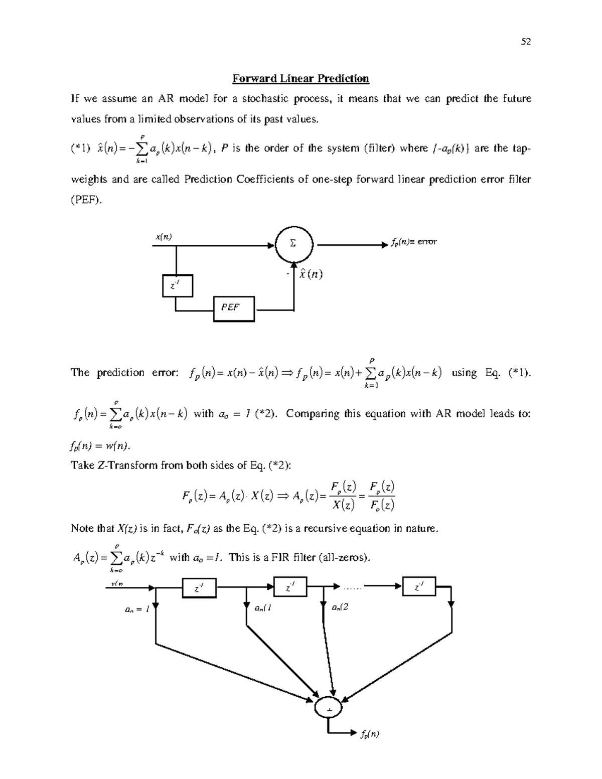 Lecture 10 - Linear Prediction - Forward Linear Prediction If we assume ...