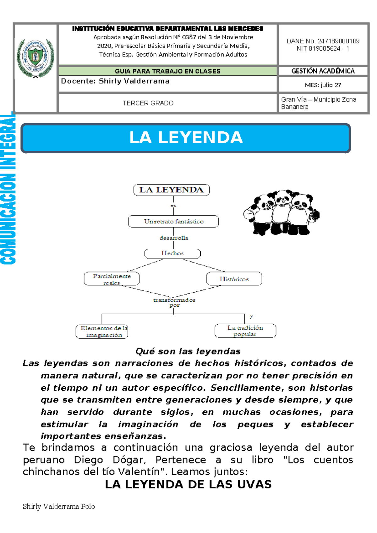 Guia de aprendizaje de la leyenda - INSTITUCIÓN EDUCATIVA DEPARTAMENTAL ...