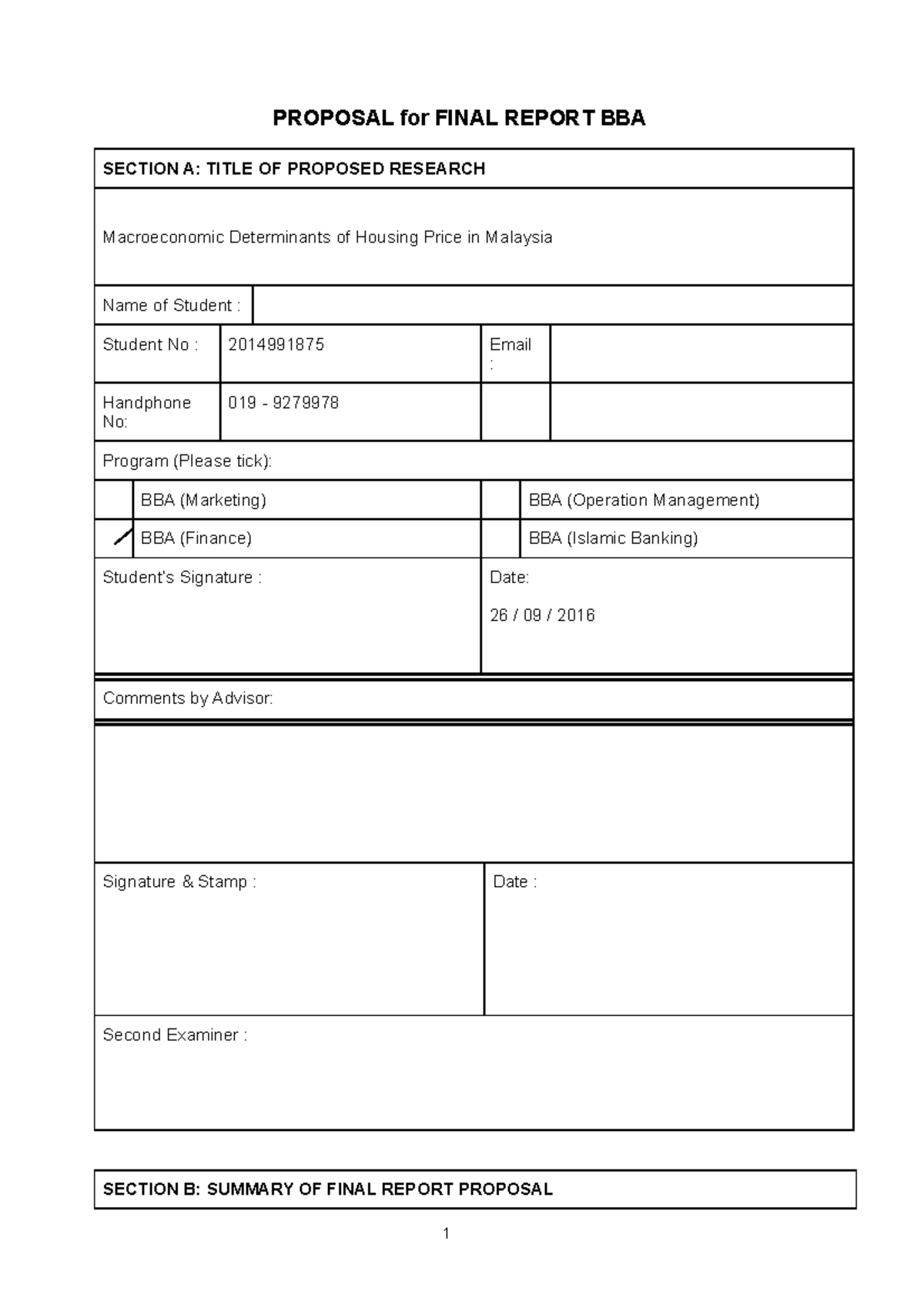 Example Research Proposal - PROPOSAL for FINAL REPORT BBA SECTION A ...