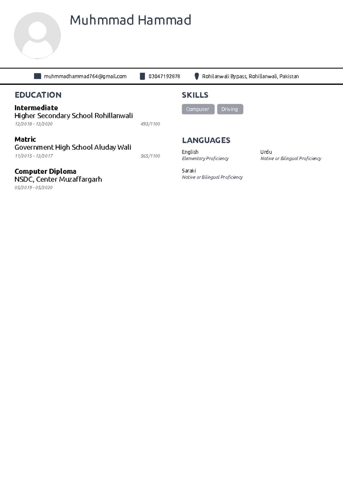 Hammad Akram Resume - Muhmmad Hammad muhmmadhammad764@gmail 03047192878 ... Hammad Akram Resume - Muhmmad Hammad muhmmadhammad764@gmail 03047192878 ...