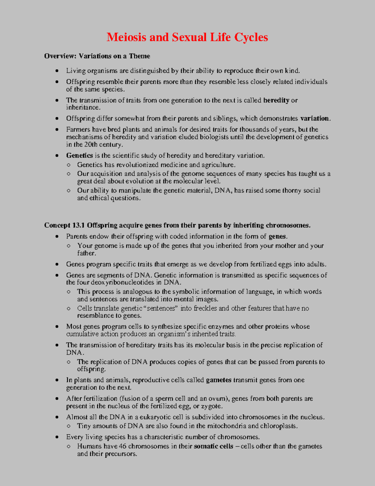 Meiosis and sexual life cycles - Meiosis and Sexual Life Cycles ...