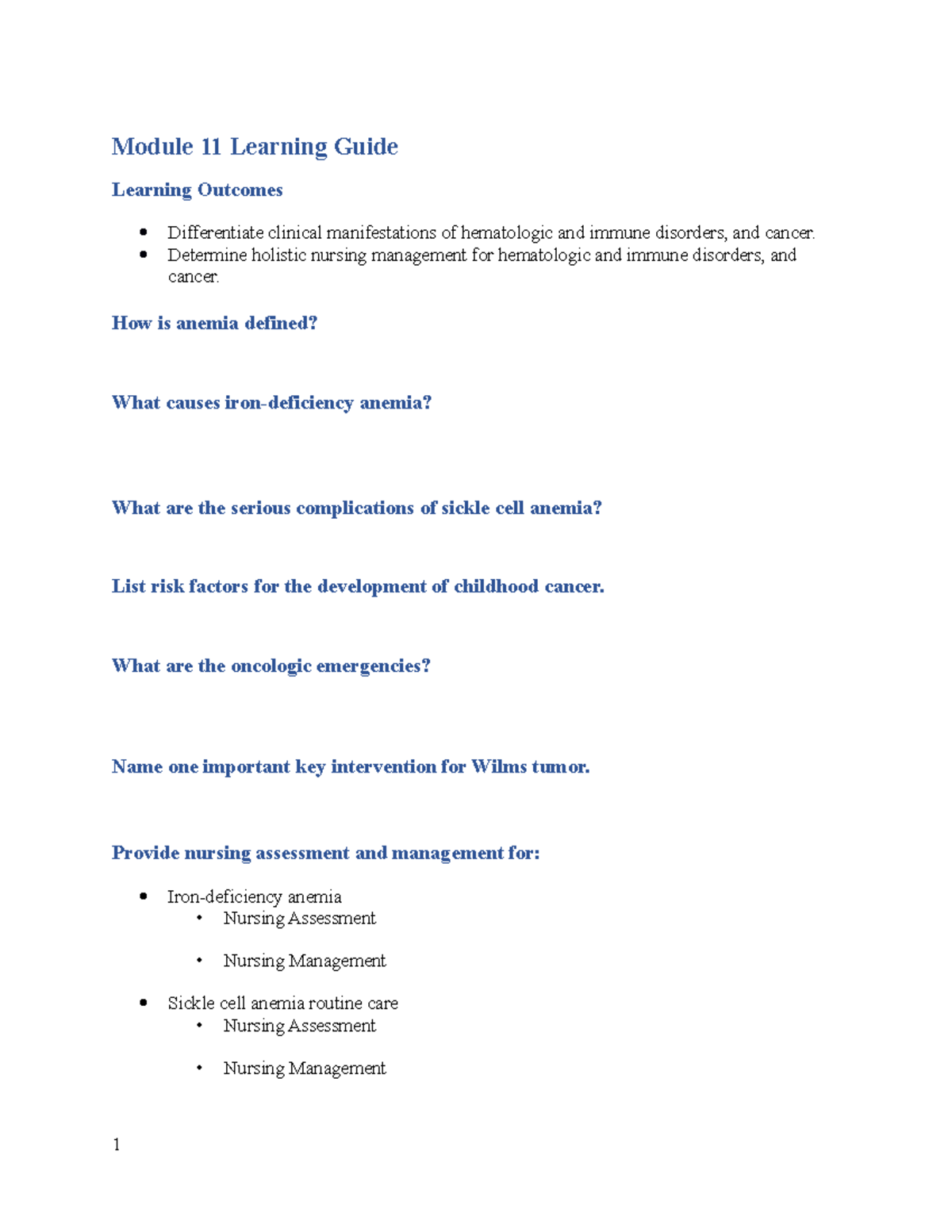 NURS 3574 Module 11 Learning Guide - Module 11 Learning Guide Learning ...