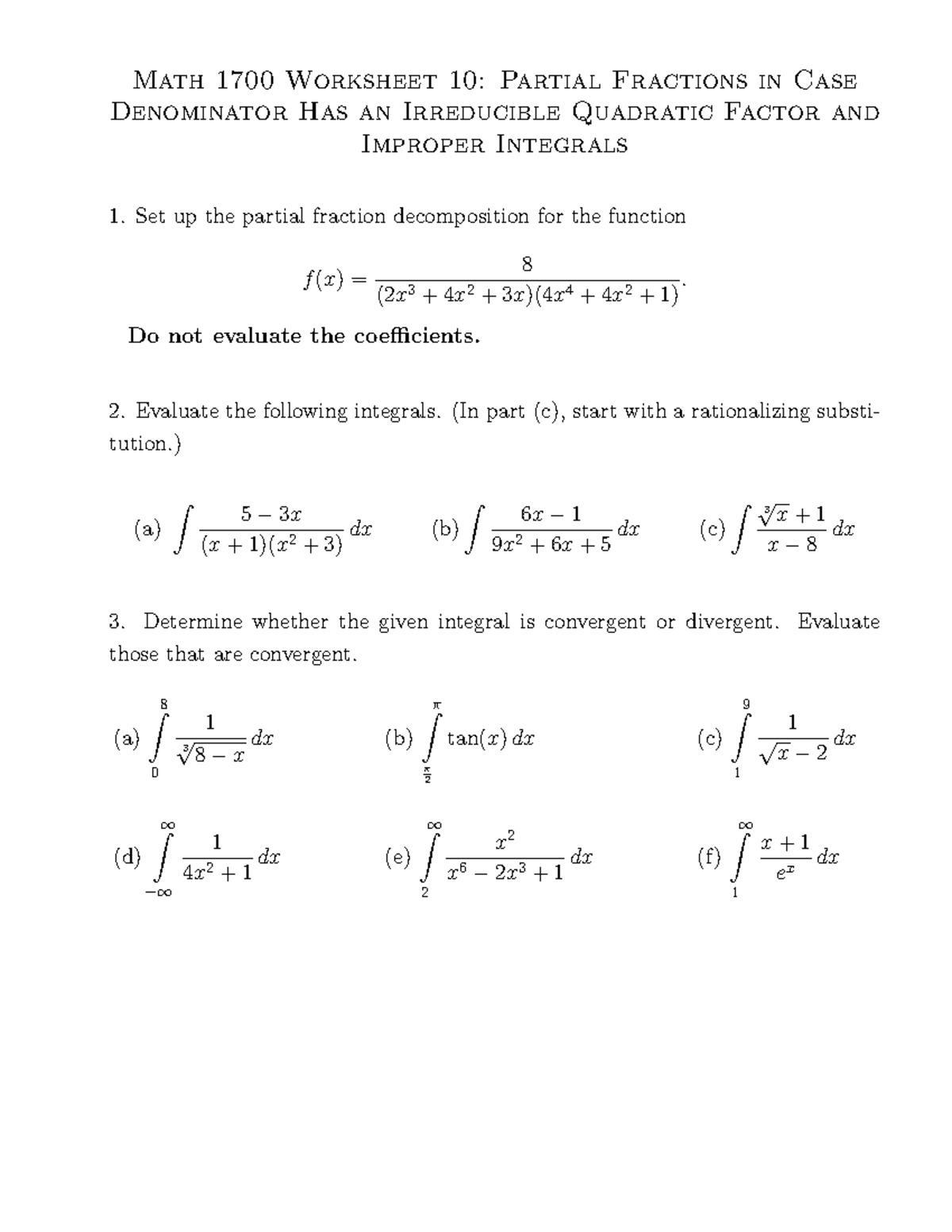 1700tutorial-10 - These are a few worksheets - Math 1700 Worksheet 10 ...