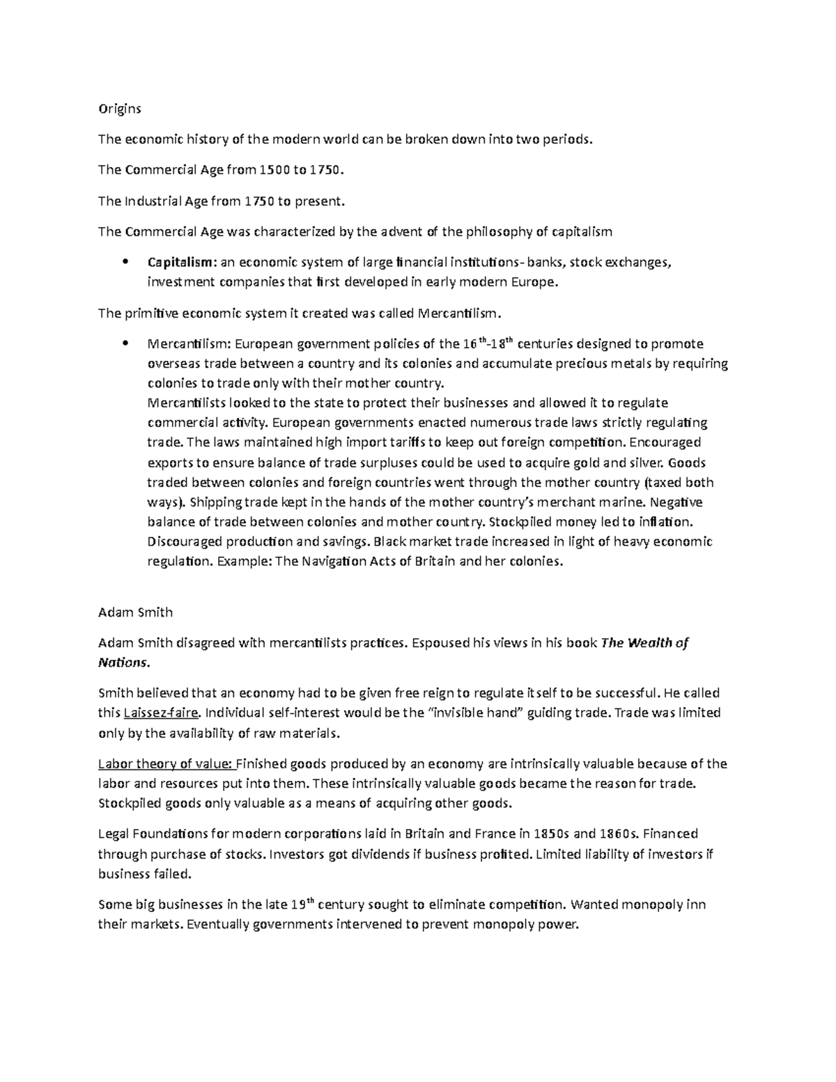 Economic Theories - Origins The economic history of the modern world ...