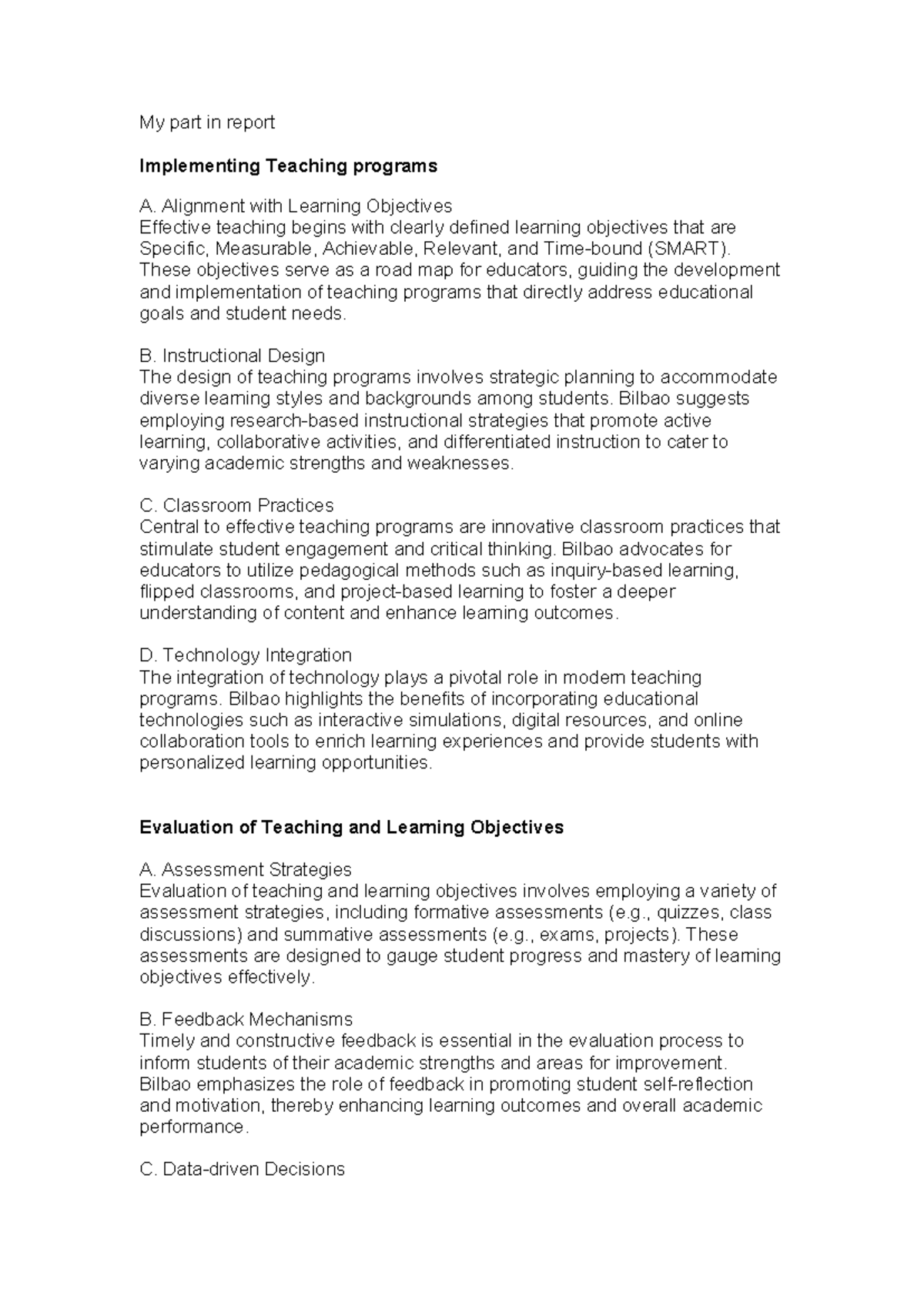 Teaching Strategies - My part in report Implementing Teaching programs ...