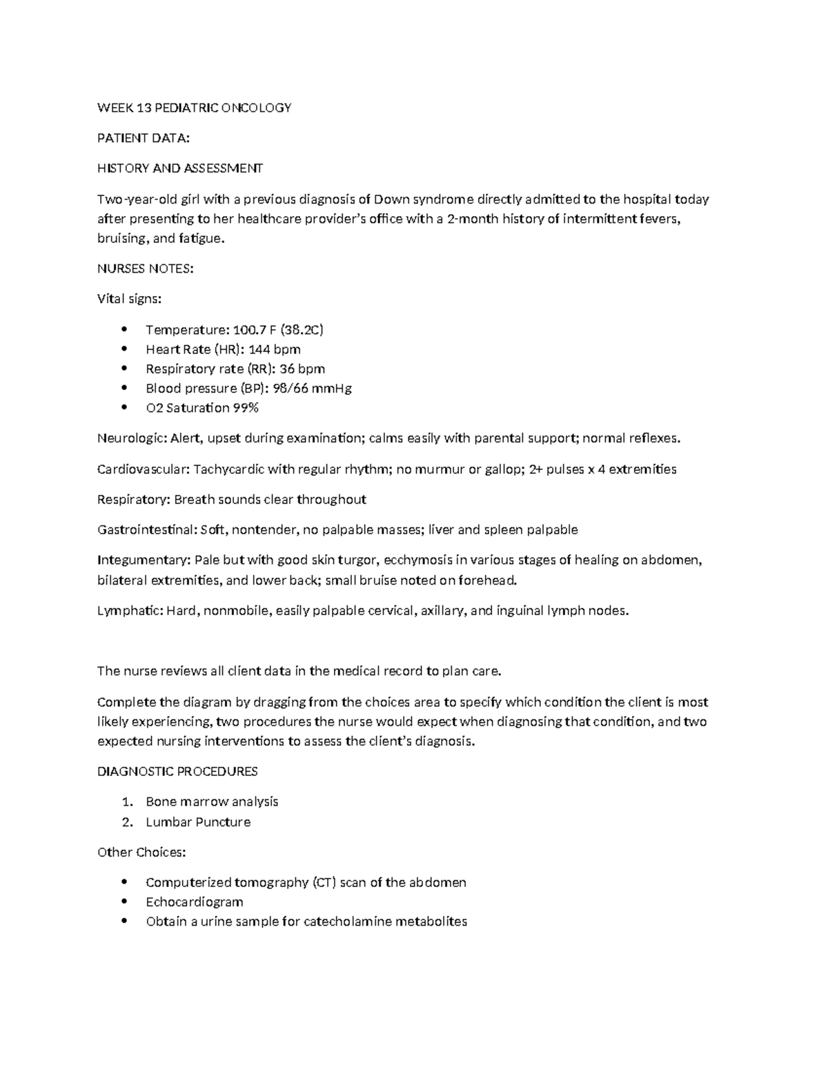 WEEK 13 Pediatric Oncology case - WEEK 13 PEDIATRIC ONCOLOGY PATIENT ...