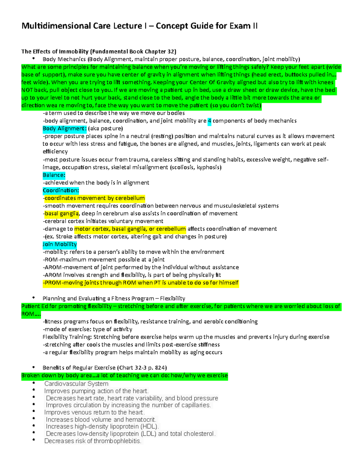 MDC I Exam 2 Guide with notes from oral review - Care Lecture I Concept ...