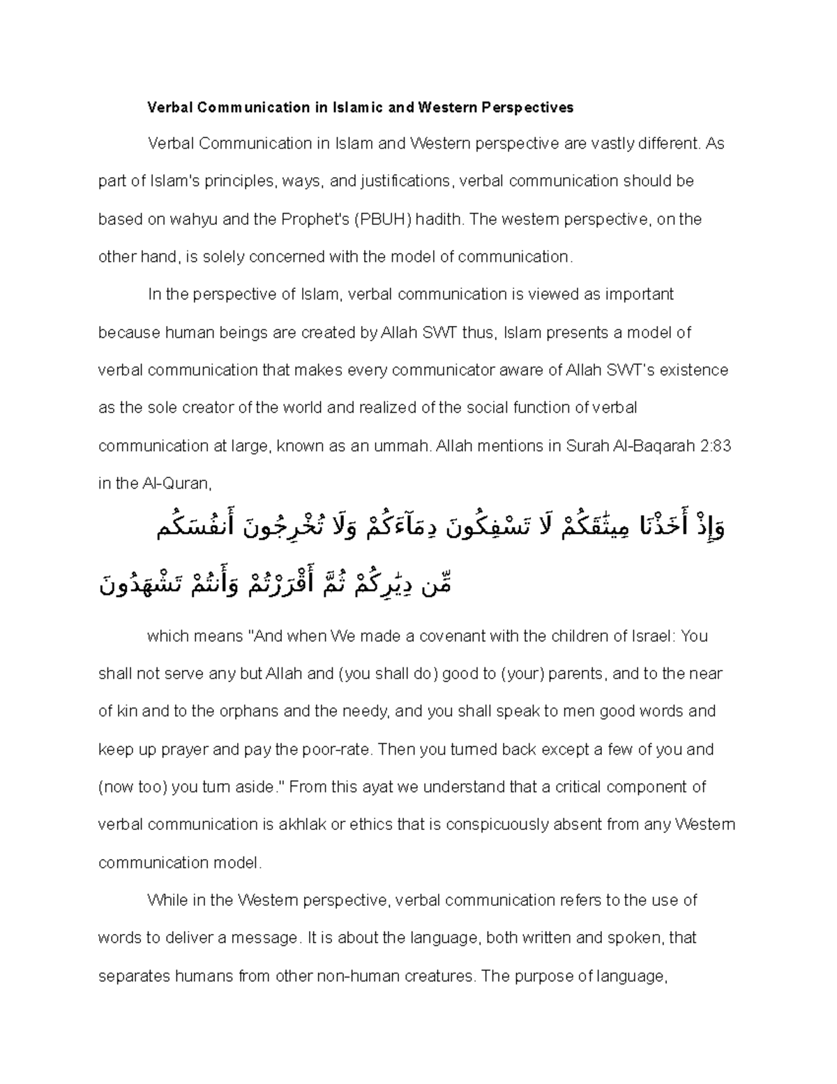 Communication in Islam and Western Perspective - As part of Islam's ...
