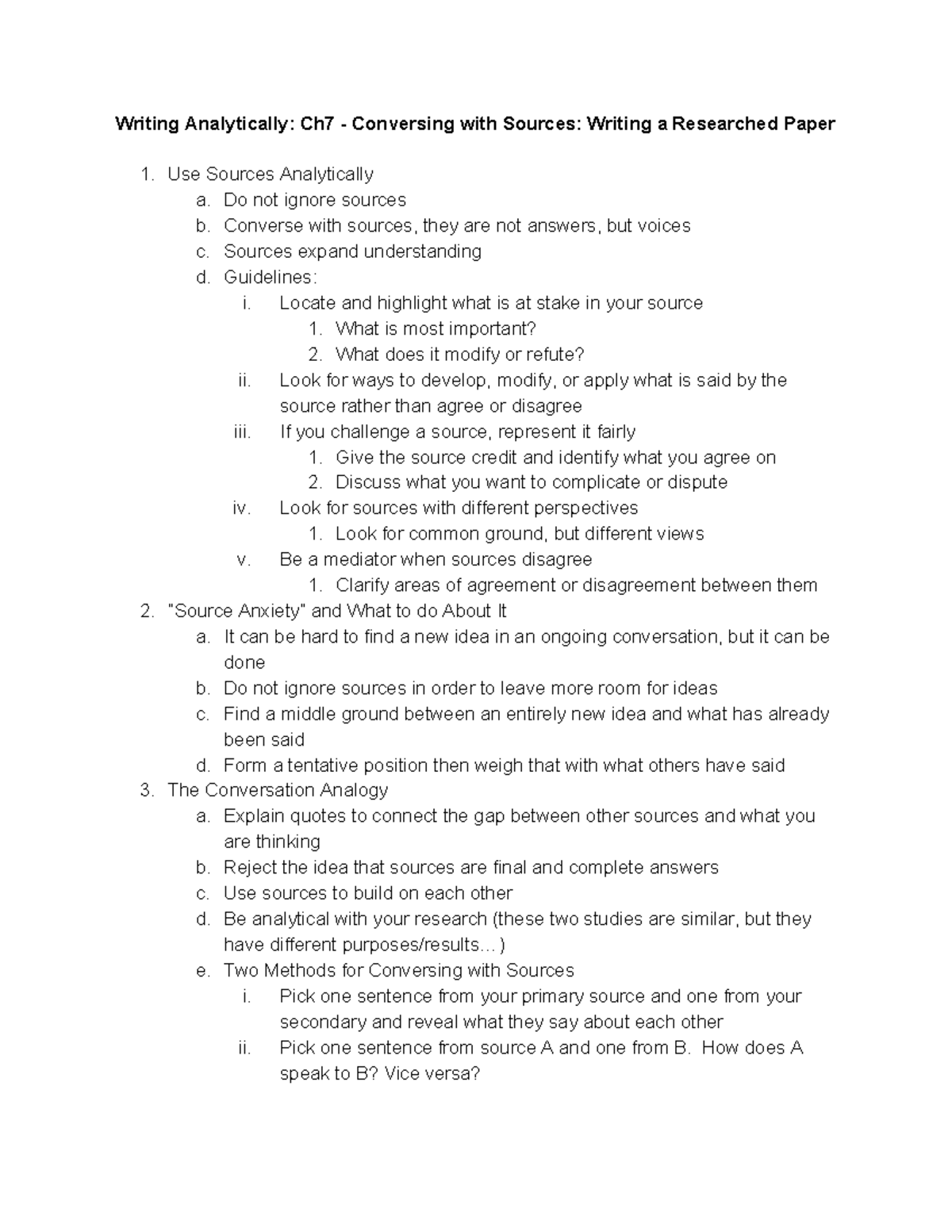 Writing Analytically - Ch7 - Writing Analytically: Ch7 - Conversing ...