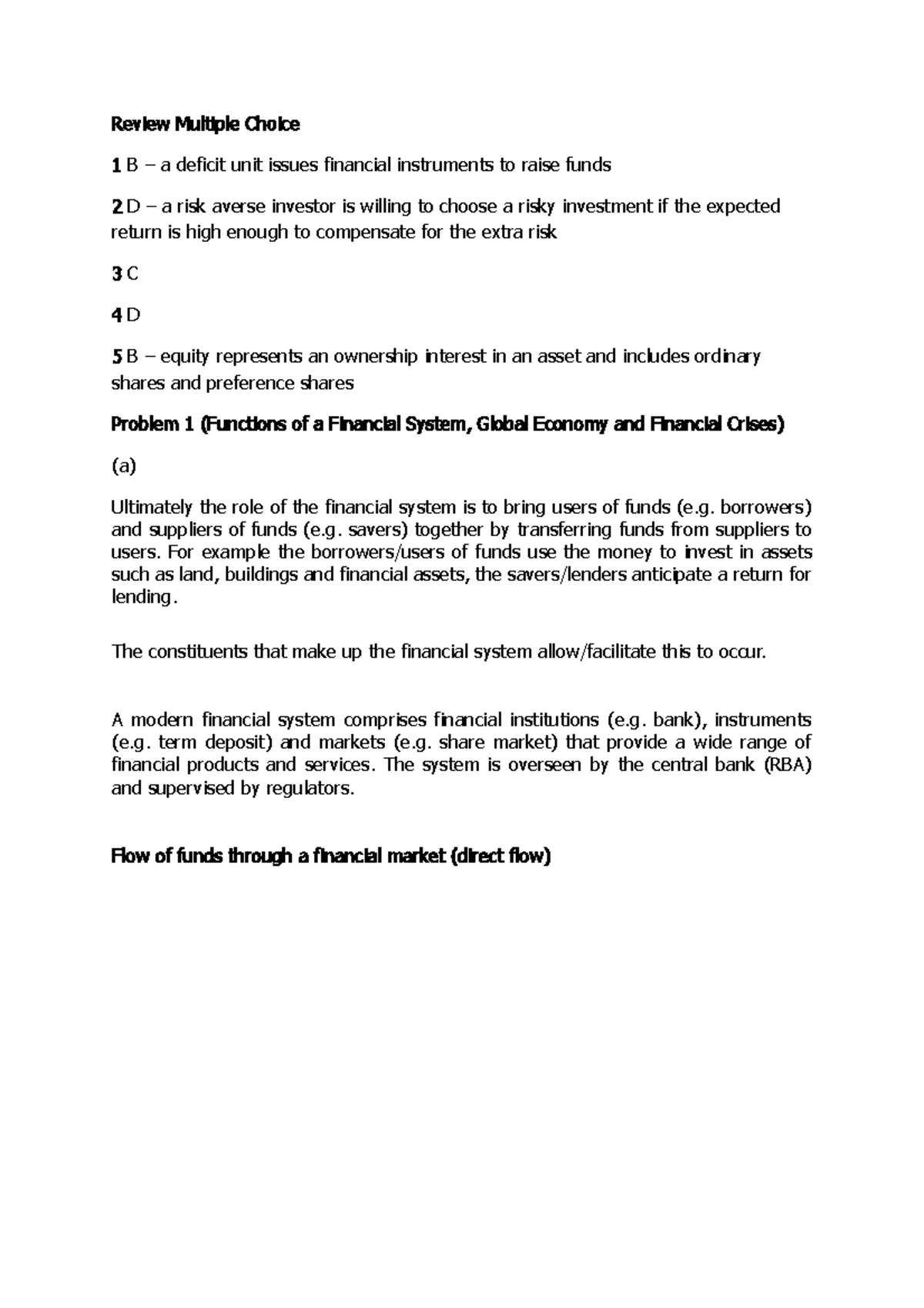 ACFI1003 Workshop 1 - A Modern Financial System (Solutions) - Review ...