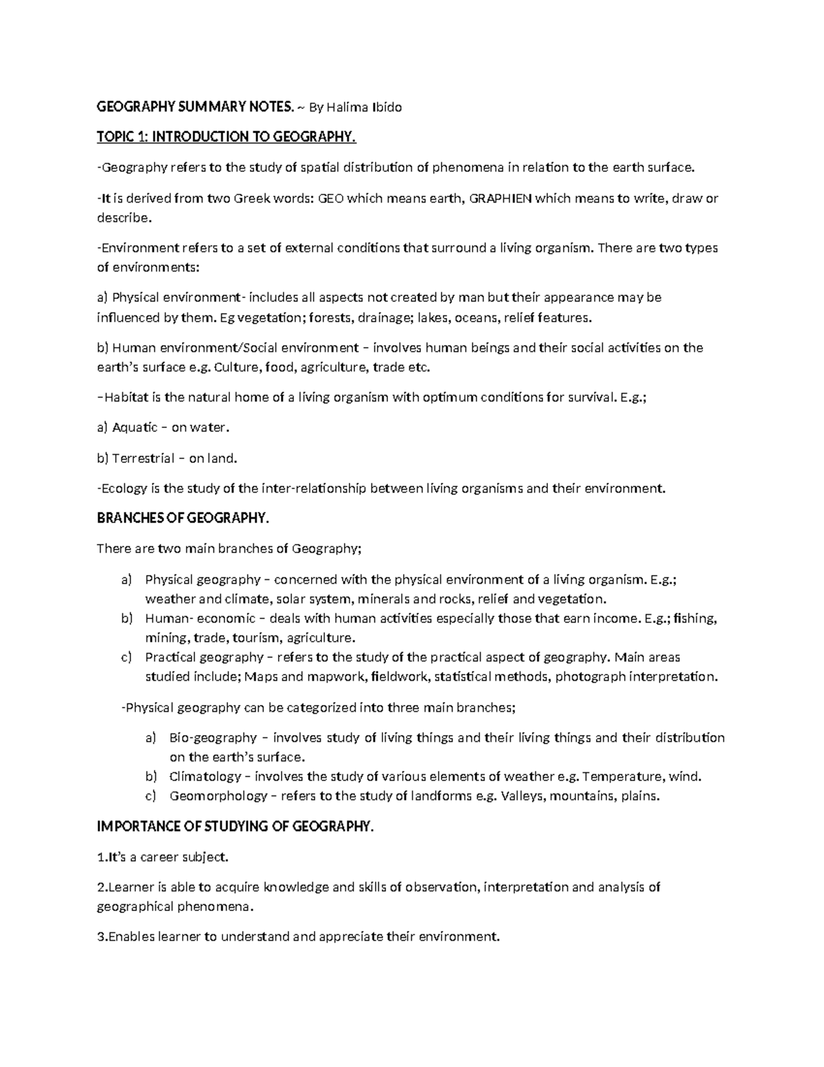 Geography Summary Notes - GEOGRAPHY SUMMARY NOTES. ~ By Halima Ibido ...