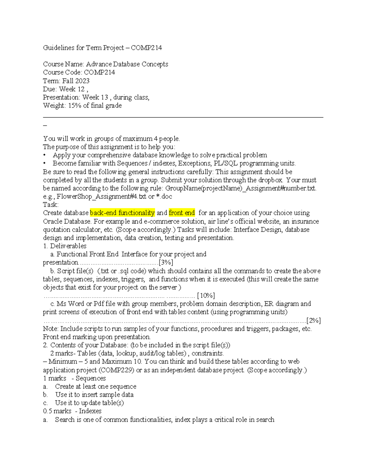 Groupproject-F23 - group project - Guidelines for Term Project – COMP Course Name: Advance ...