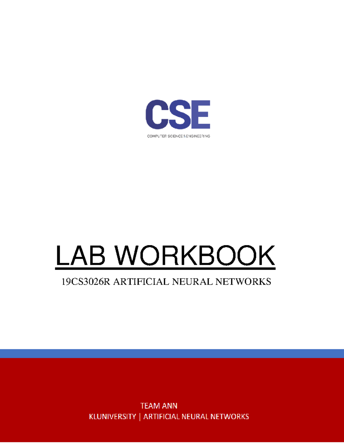 Lab Manual-ANN-19CS3026-Regular - LAB WORKBOOK 19CS3026R ARTIFICIAL ...