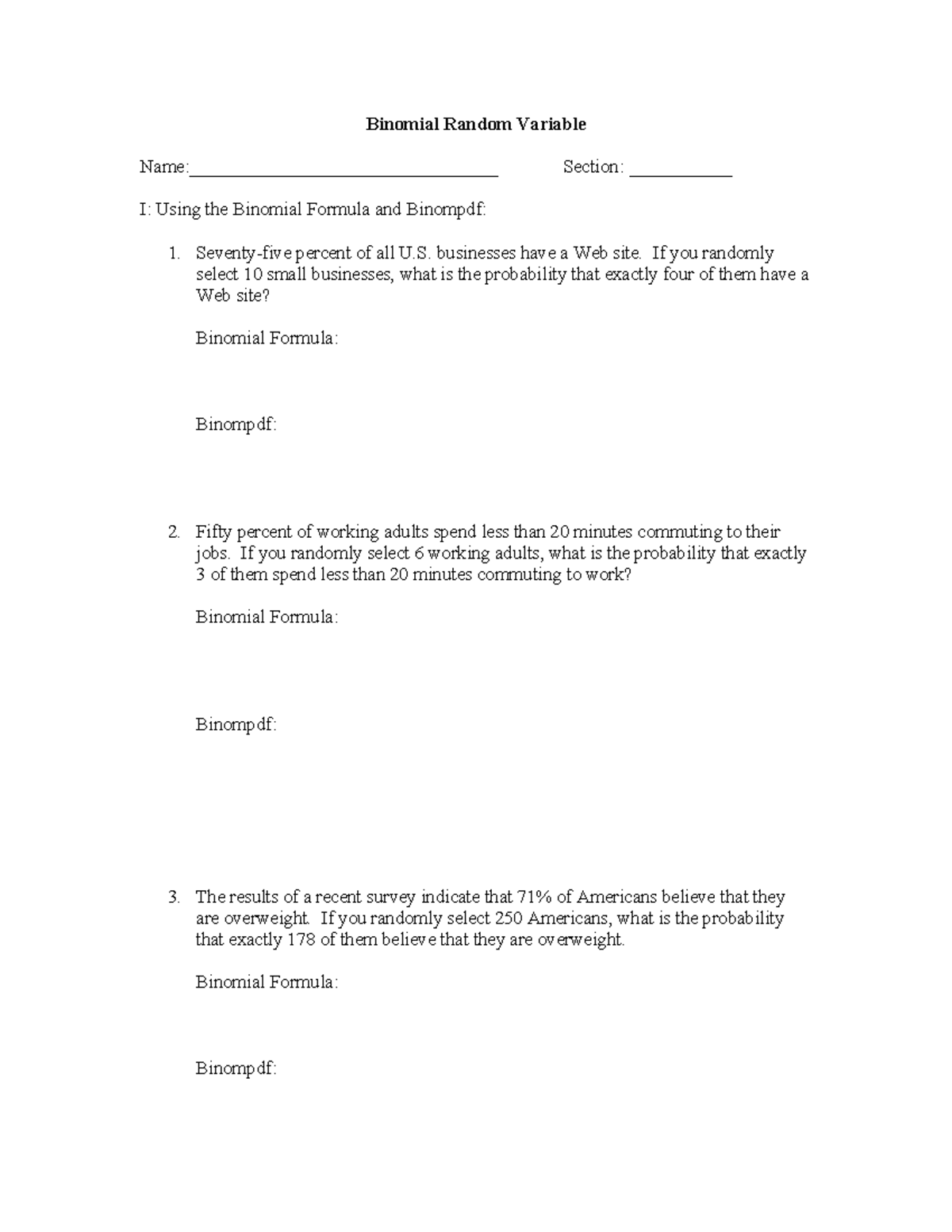 4 Binomial Random Variable Binomial Random Variable Name 6493