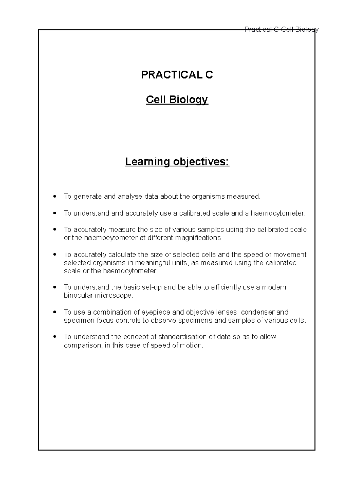 Practical C Cell Biology 2021-22 - PRACTICAL C Cell Biology Learning ...