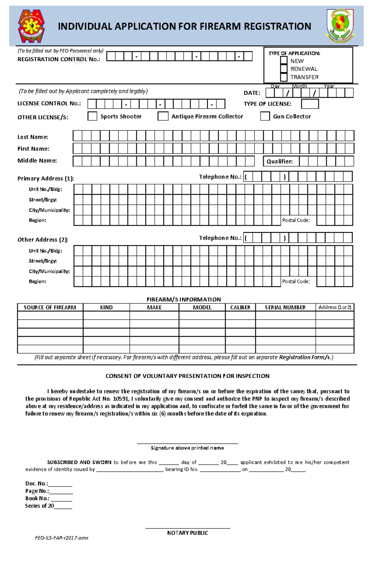 Firearm registration application form - Day Month Year INDIVIDUAL ...