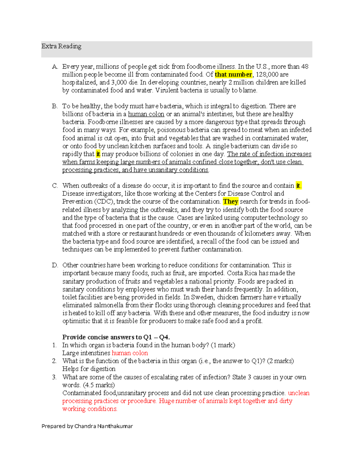 Extra Reading - foodborne diseases - Extra Reading A. Every year ...