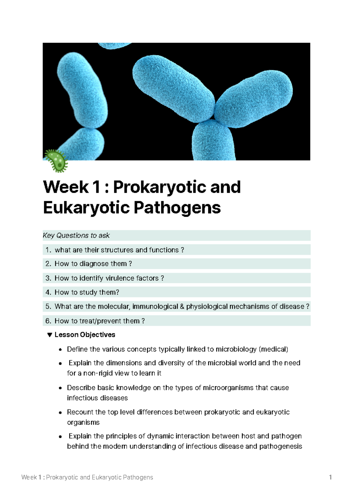 Prokaryotic and Eukaryotic Pathogens - 🦠 Week 1 : Prokaryotic and ...