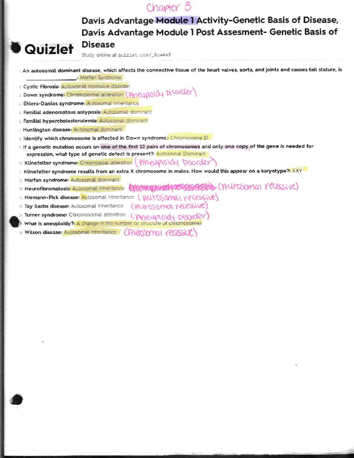 Notes Genetic Basis of Disease - Disease Study ontine at quizlet .cam ...