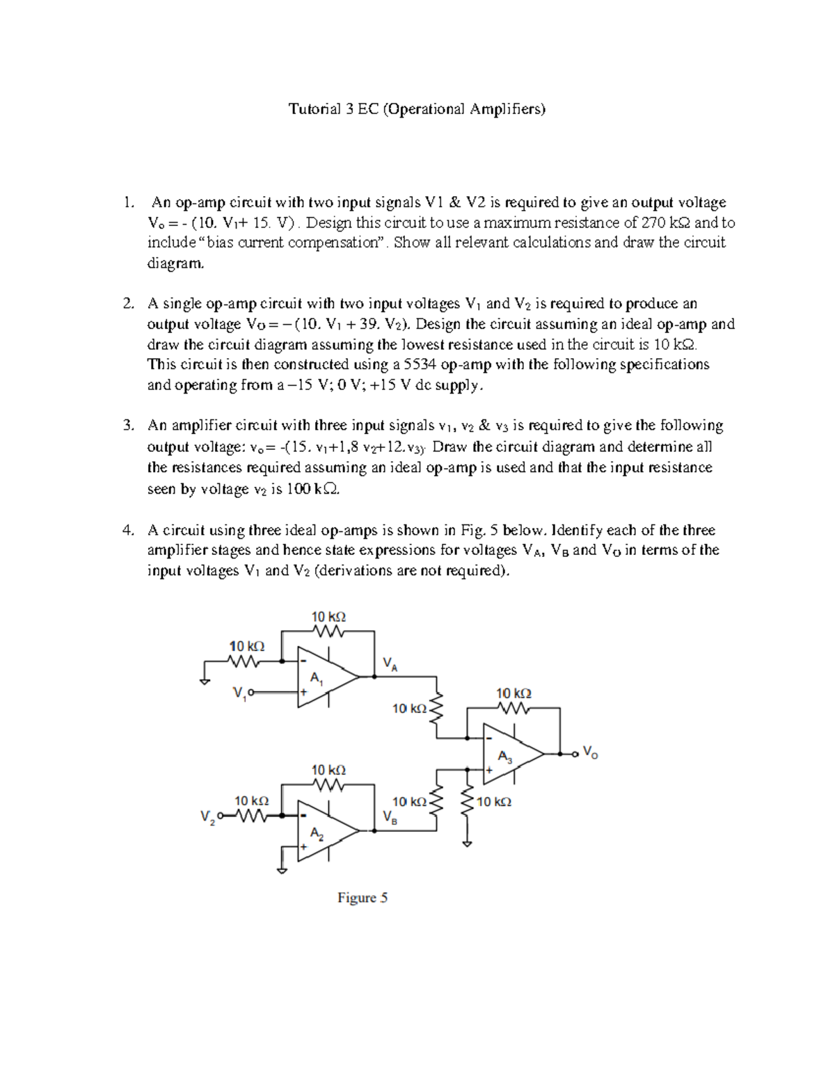 Tutorial 3 Op Amp - Tutorial 3 EC (Operational Amplifiers) An op-amp circuit with two input ...