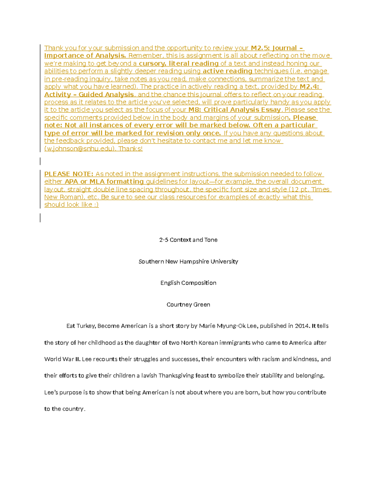 Green M2 - assignment - Thank you for your submission and the opportunity to review your M2 ...