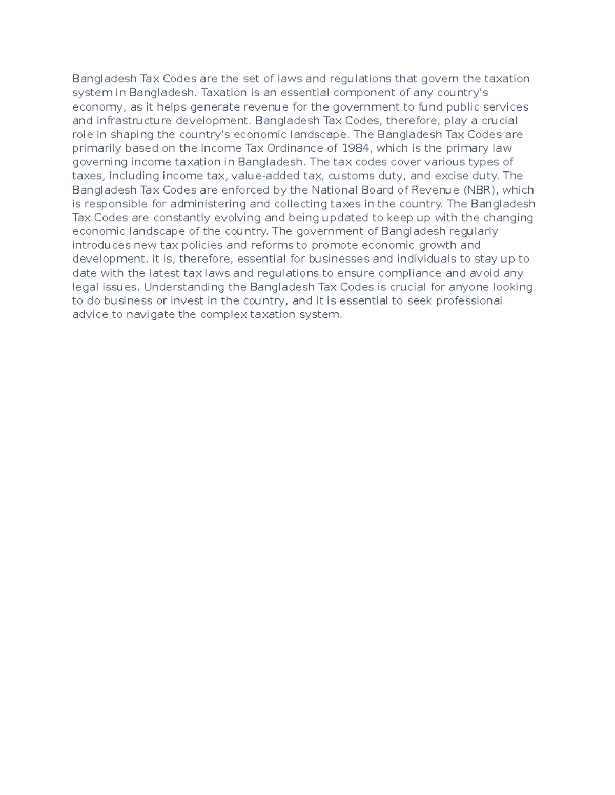 Bangladesh Tax Code Introduction - Bangladesh Tax Codes are the set of ...