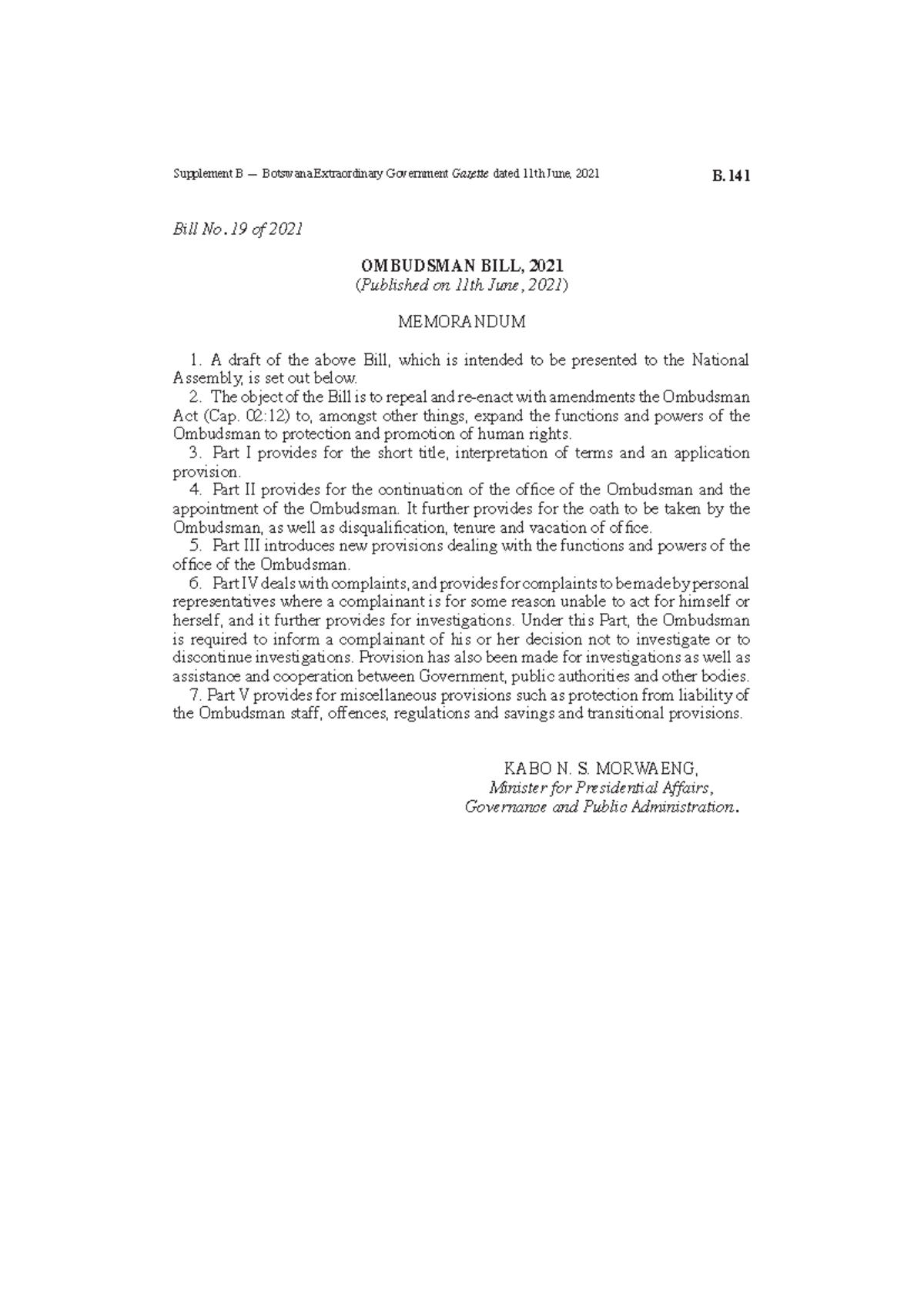ombudsman act sdfghjkl; - B. Bill No. 19 of 2021 OMBUDSMAN BILL, 2021 ...