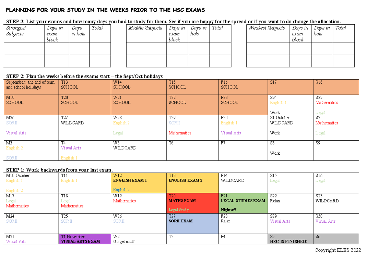 HSC Planning GRID 2022 - wefwefew - PLANNING FOR YOUR STUDY IN THE ...