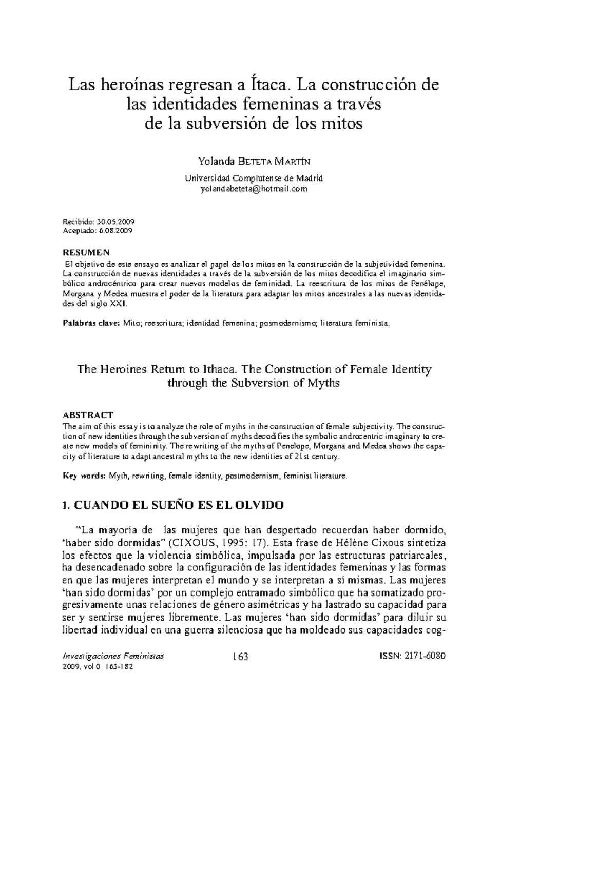 Las heroínas regresan a Ítaca - La construcción de las identidades ...