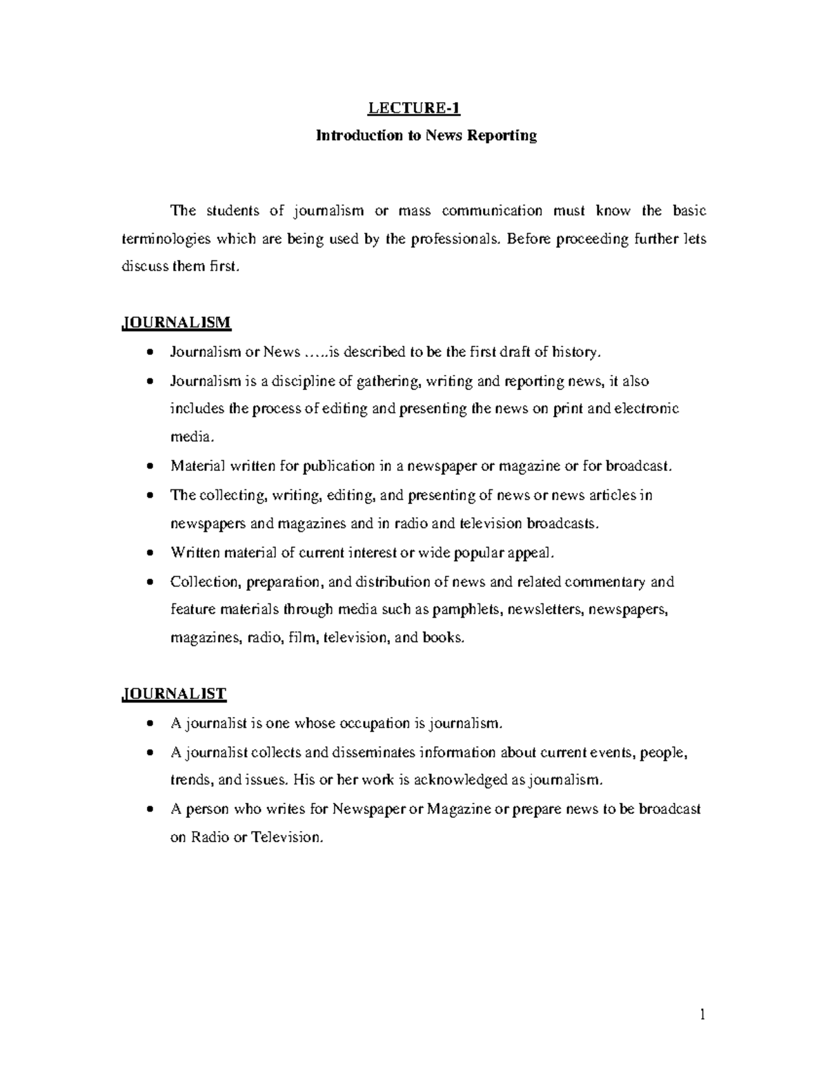 Reporting and Sub-Editing - MCM311 Handouts in Journalism - LECTURE ...