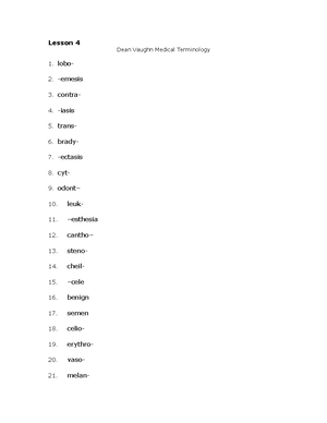 Lesson 13 - medical terminology practice - Lesson 13 Dean Vaughn ...