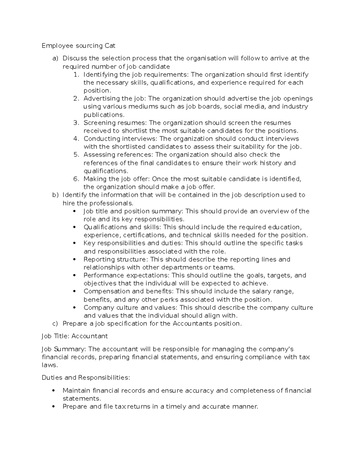 Employee Sourcing - Identifying the job requirements: The organization ...