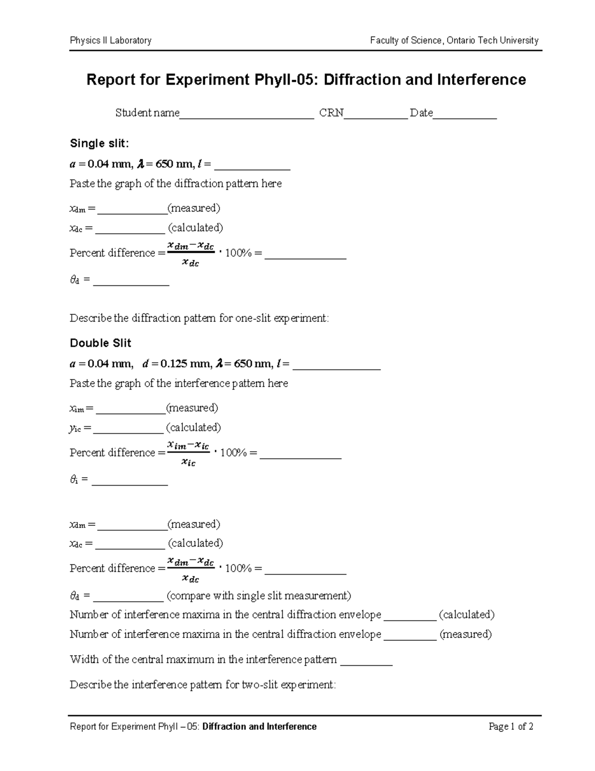 Report Diffraction report template - Physics II Laboratory Faculty of ...