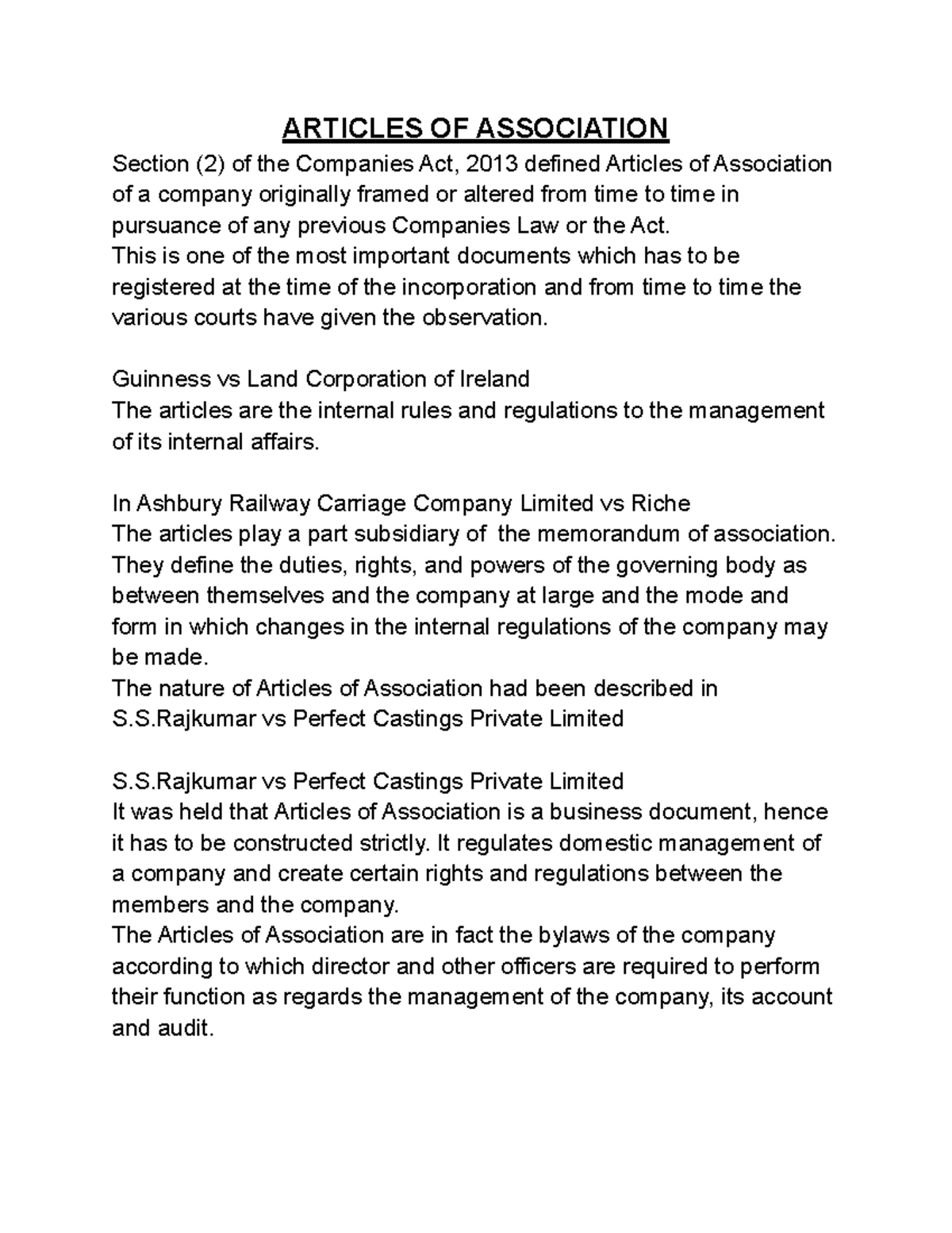 Articles OF Association ARTICLES OF ASSOCIATION Section 2 Of The