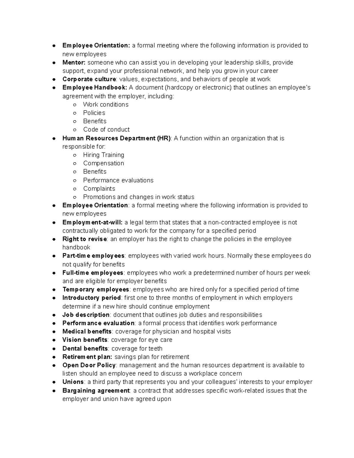Chapter 8 Human Resources and Policies - Employee Orientation: a formal ...